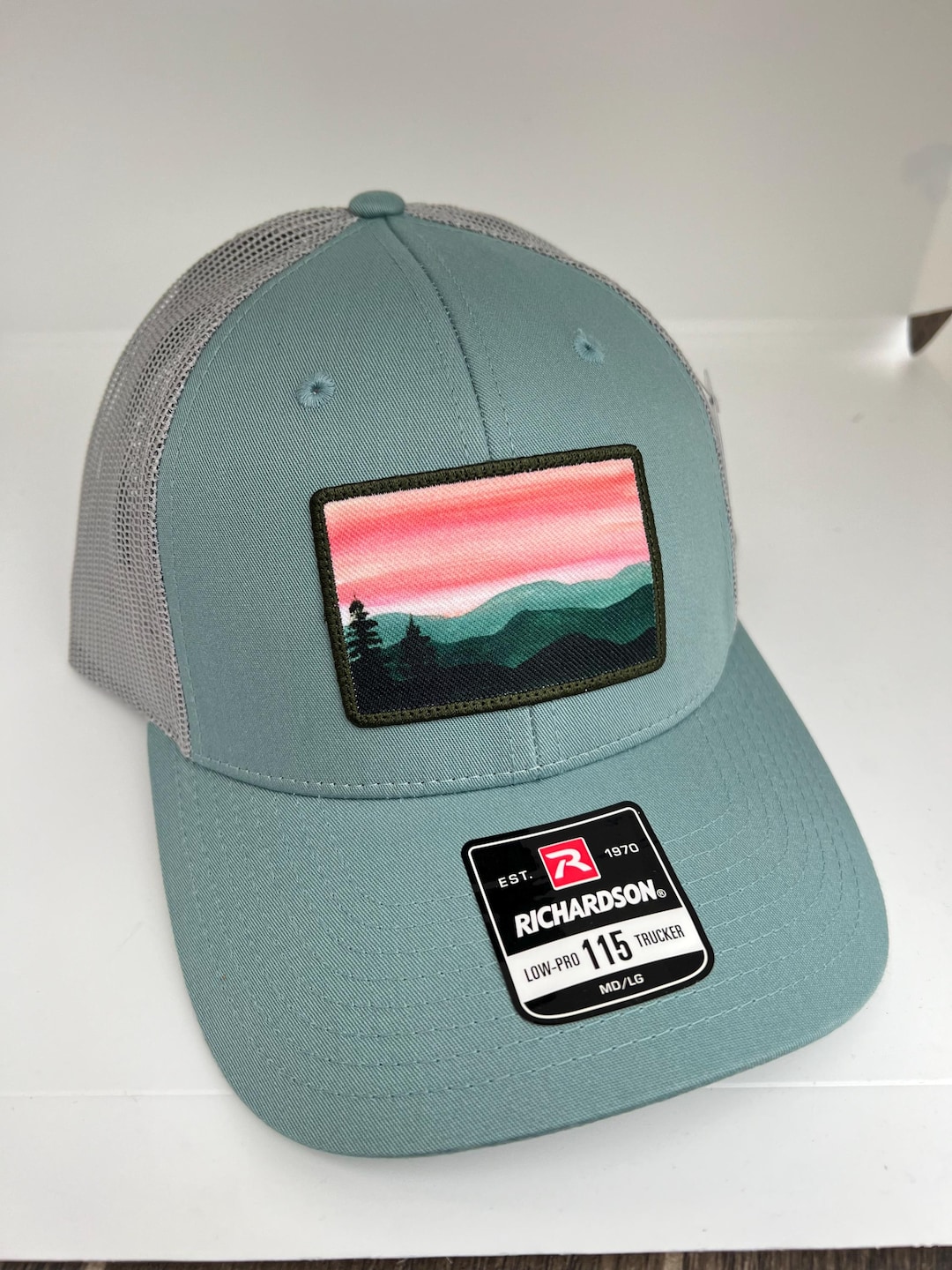 Watercolor Mountain Sunset Scene Patch Hat | Adjustable Trucker Hat for ...
