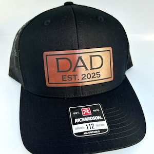 Dad Est. YEAR | Hat for New Dad |richardson 112 Leather Patch Trucker ...