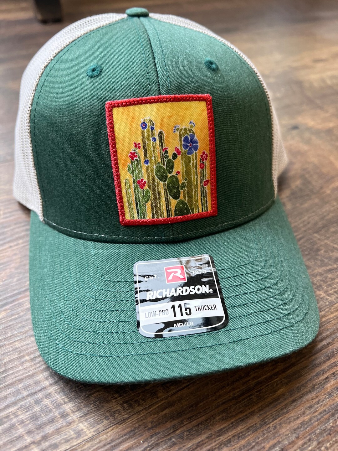 Cactus Print Stitch Patch Hat Adjustable Trucker Hat for Outdoorsmen ...