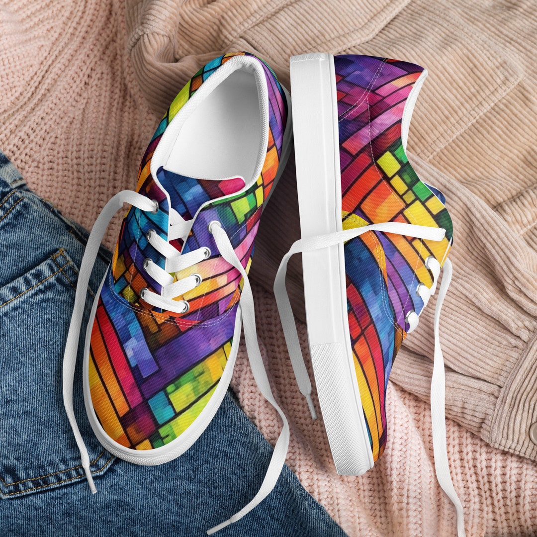 Rainbow Color Lined Men’s Lace-up Canvas Shoes - Etsy