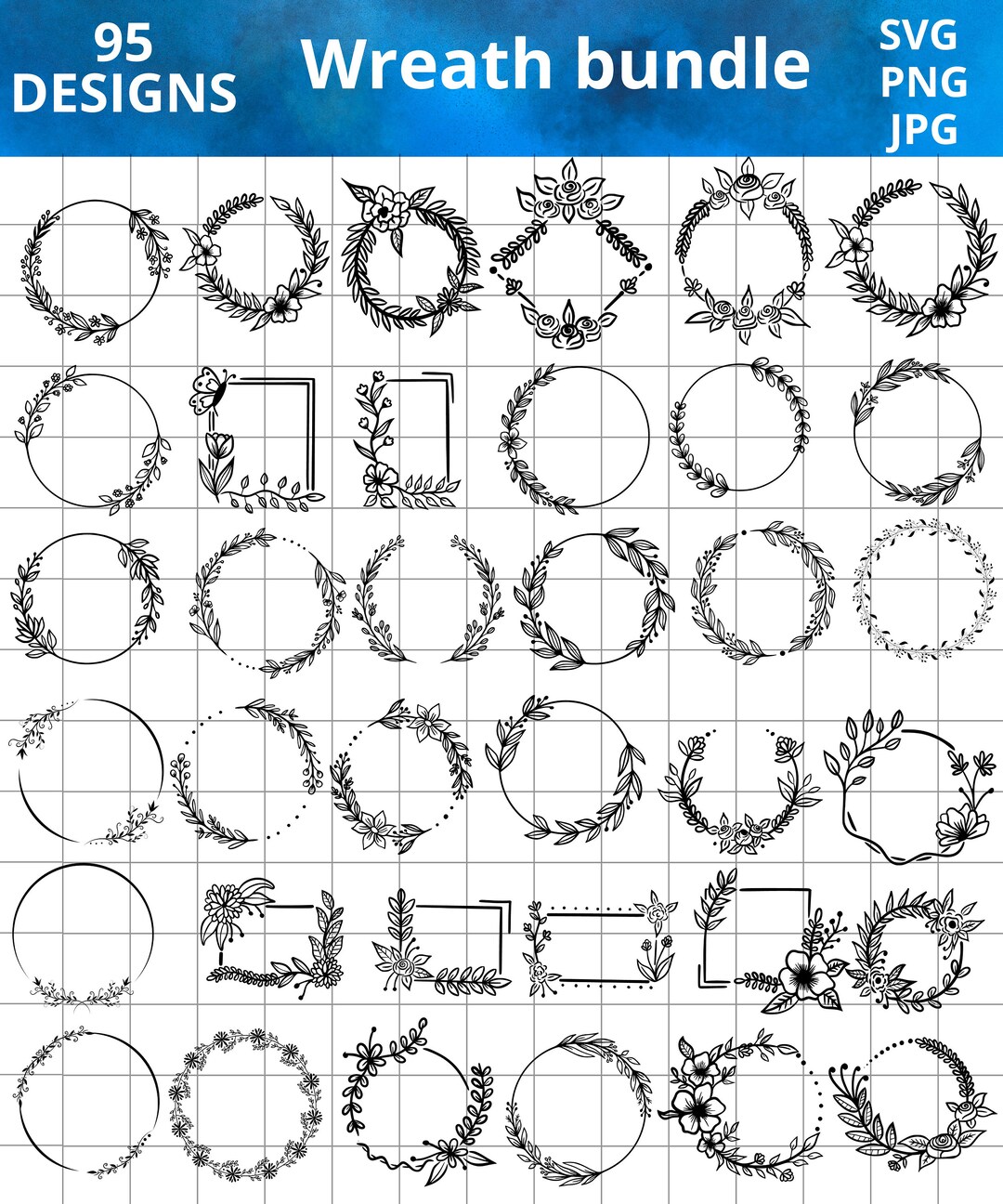 Wreath Svg Bundle, Floral Wreath Svg, Wreath Clipart Svg Png, Wreath ...