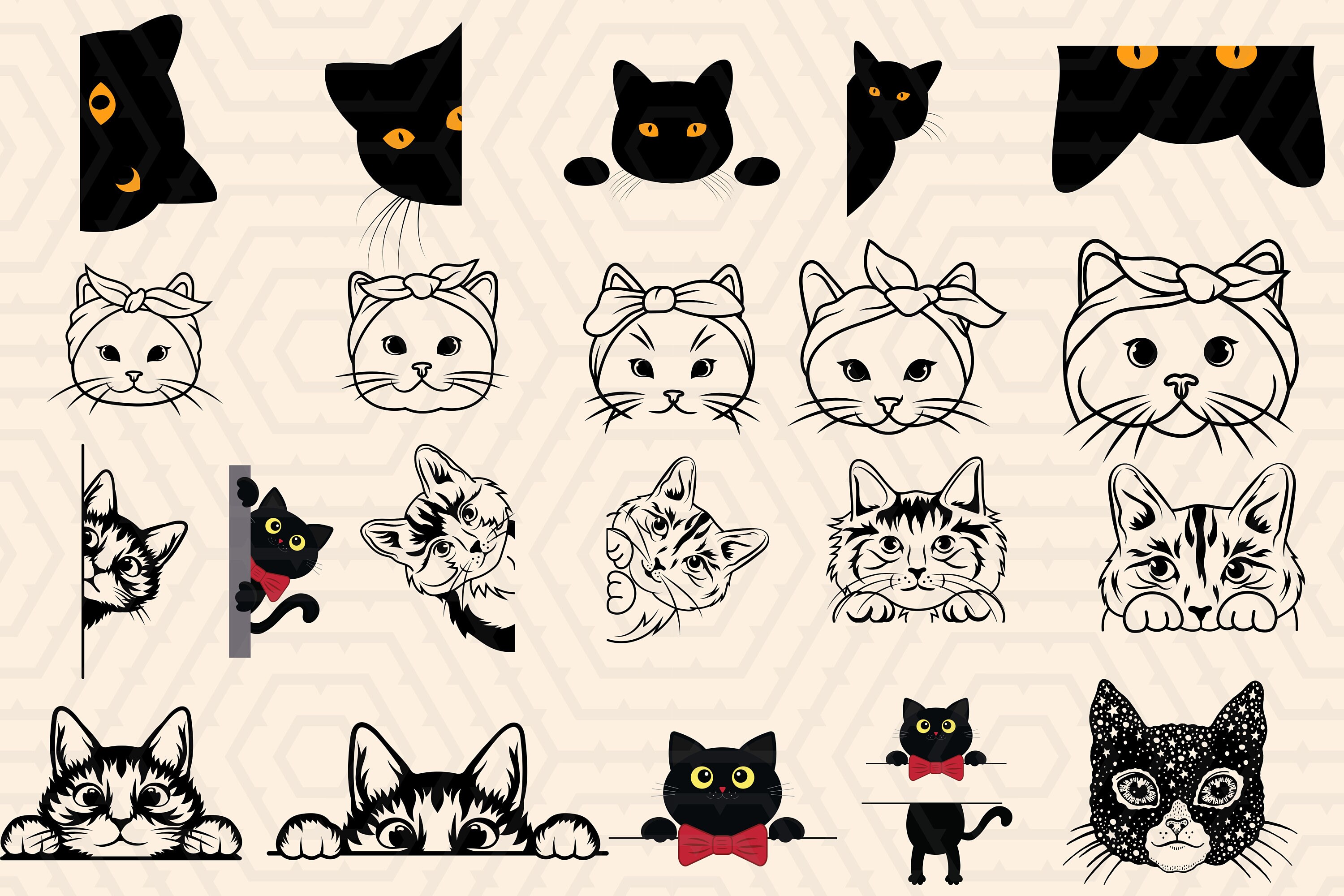 Cat Face Bundle SVG, Cat Head Png, Cat Outline SVG, Cat Face SVG, Cat ...
