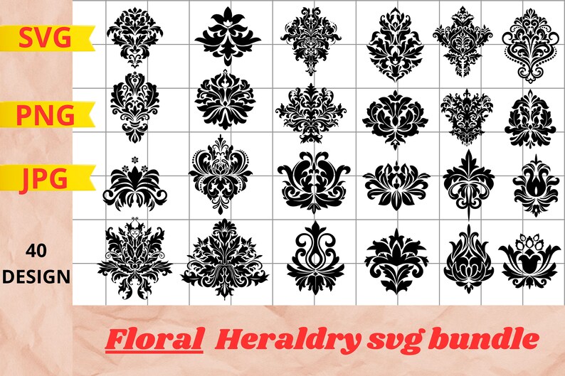 Heraldic Svg Bundle Floral Heraldry Crest Isolated Floral - Etsy
