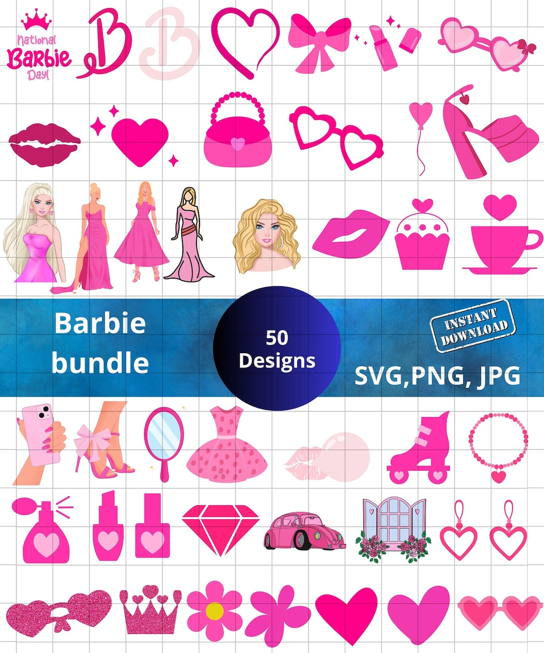 Beard Svg Clipart Barbie Seamless Patterns Svg Pink Doll - Etsy