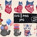 Cat Head American Flag SVG, 4 July Watercolor Cute Cats Clipart, Cute ...