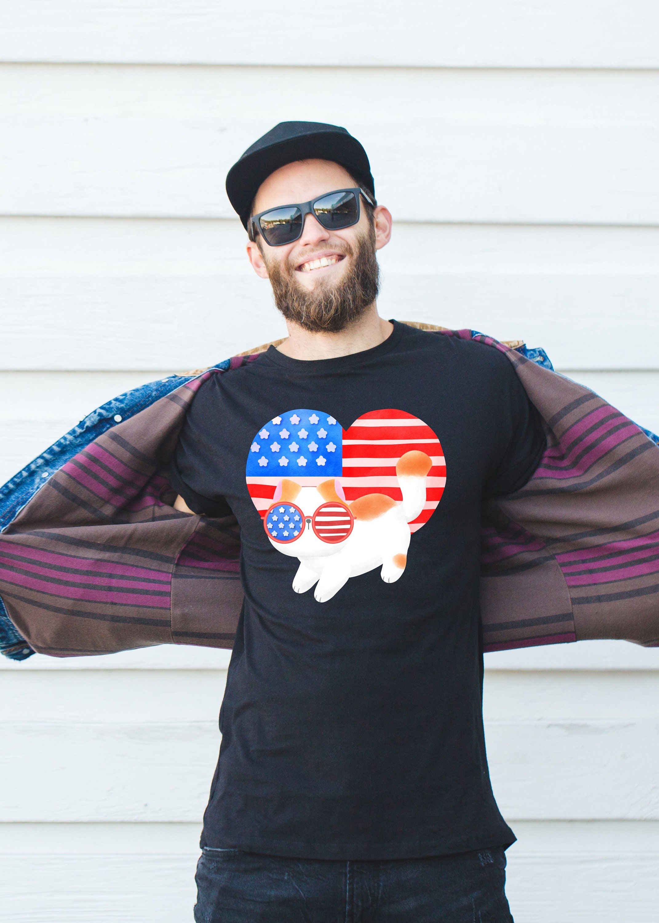 Cat Head American Flag SVG, 4 July Watercolor Cute Cats Clipart, Cute ...