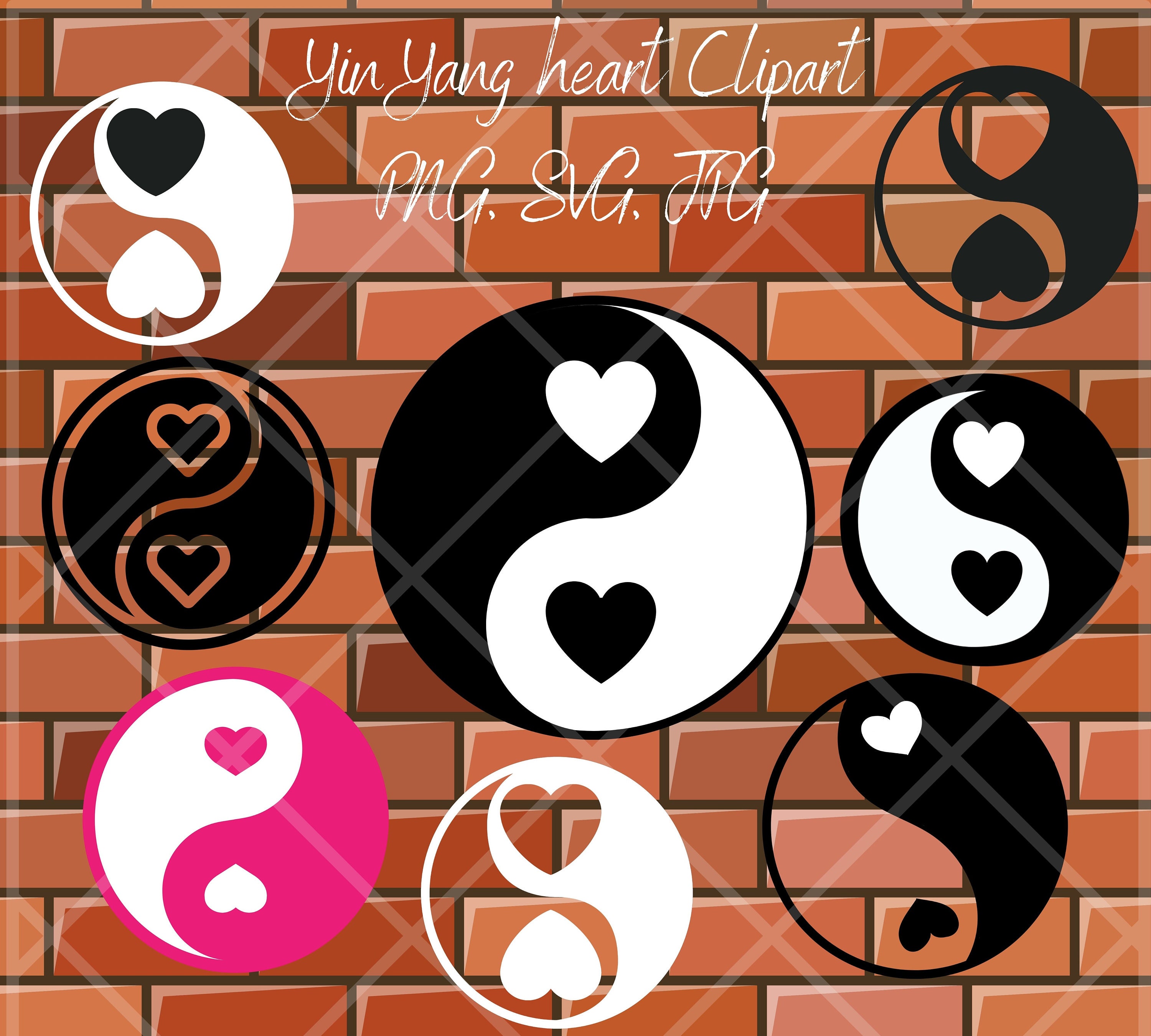 Yin Yang Heart Monogram PNG Yin Yang Clipart Taoism Svg Tai - Etsy