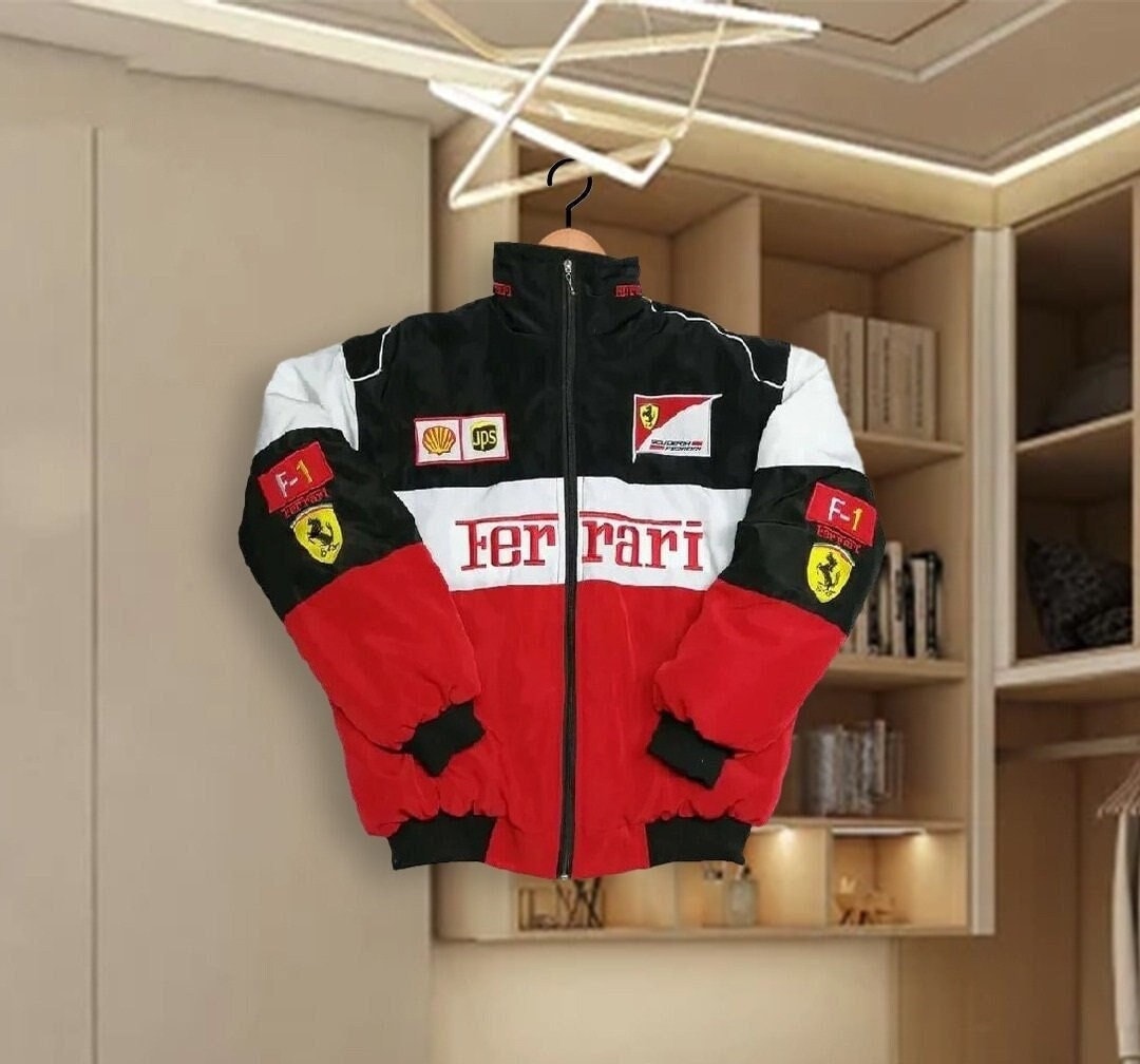 Racing Jacket Ferrari Vintage Style White Nascar Bomber F1 - Etsy New ...