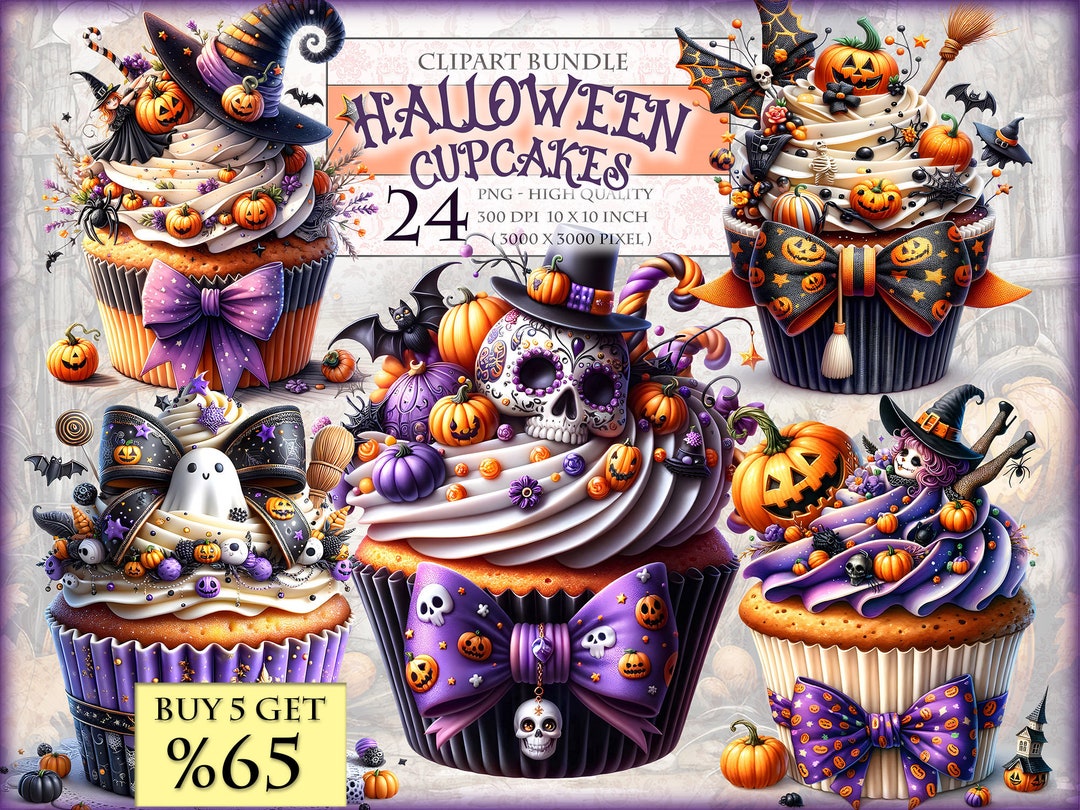 Halloween Cupcakes, Clipart Bundle, 24 HQ Printable Transparent PNG ...