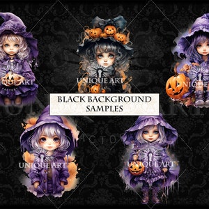 Halloween Cute Girls, Watercolor Clipart Bundle, HQ Printable, PNG ...