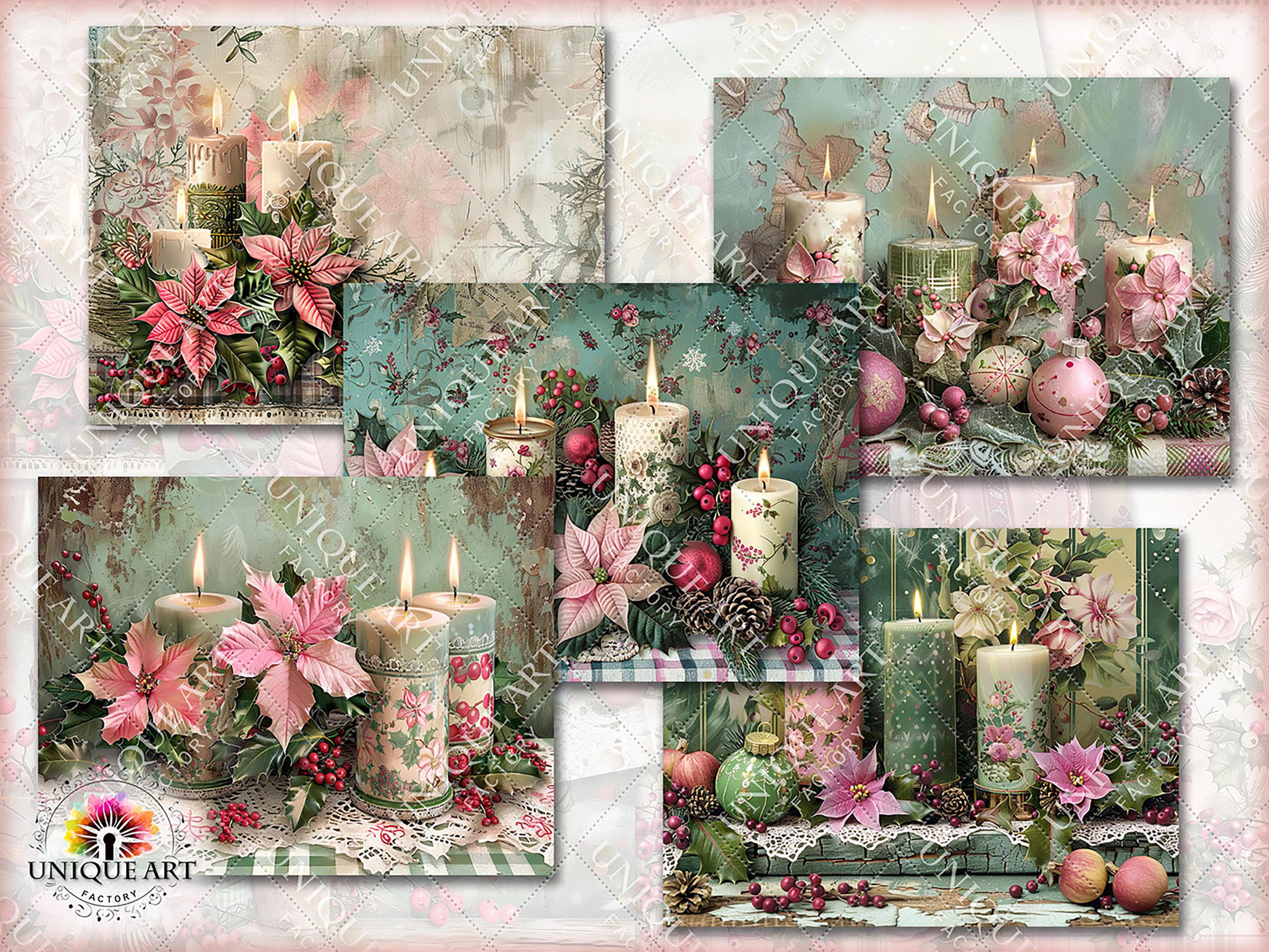 Christmas Floral Candles, Digital Collage Sheet, Printable Pages, HQ 30 ...