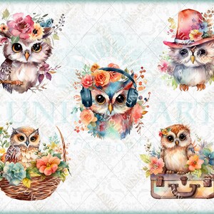 Cute Owls, Watercolor Clipart Bundle, Junk Journal, Scrapbook ...