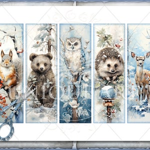 Winter Animals Bookmark, Snowly Landscape, Watercolor Digital Sheets ...
