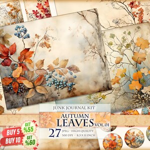 Autumn Leaves Vol.01 Watercolor Junk Journal Kit, 27 JPG 11X8,5 Inch ...