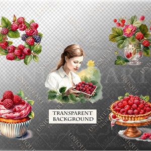 Raspberry Love Raspberry Themed Watercolor Clipart Bundle, HQ Printable ...