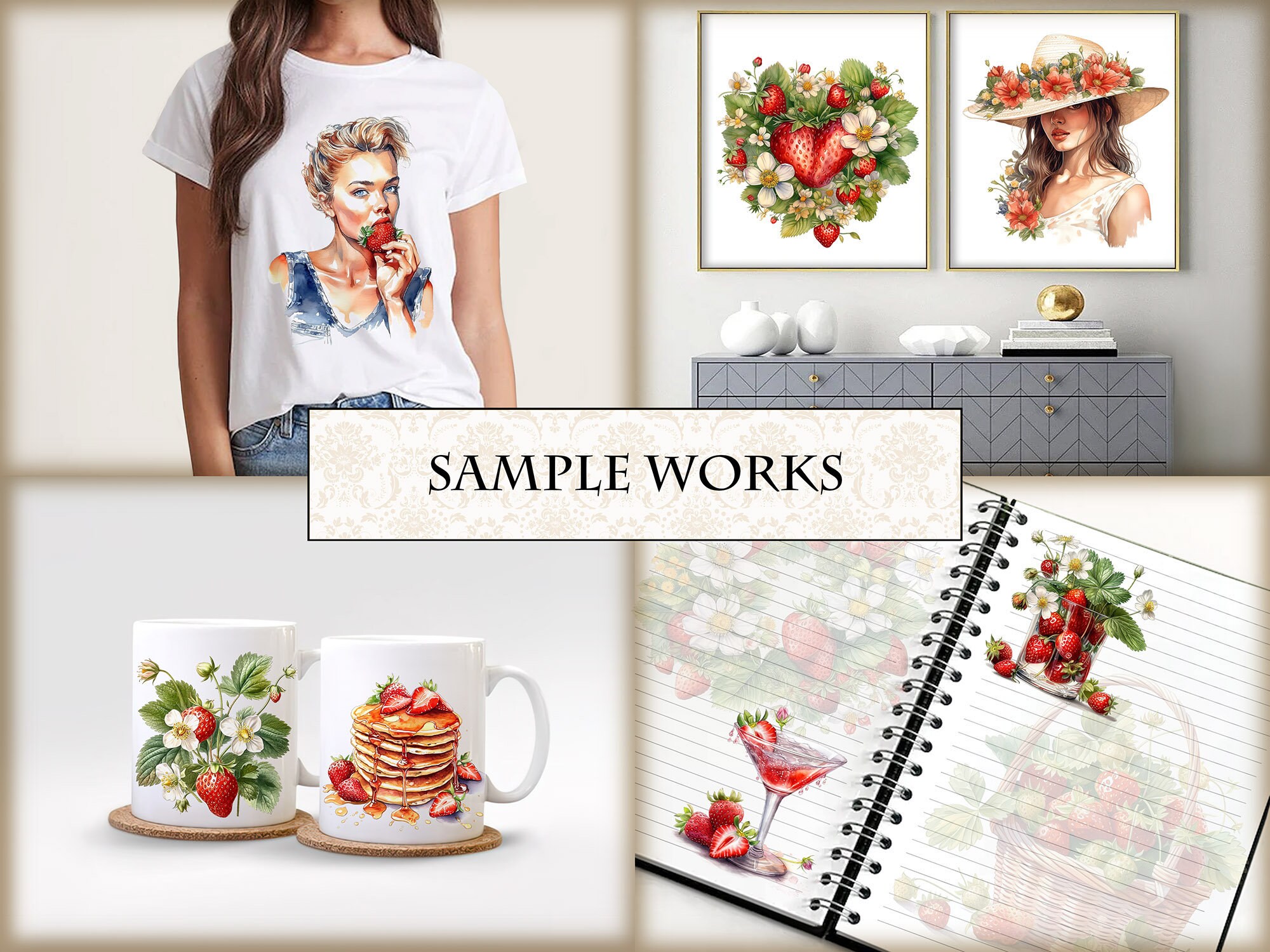 Strawberry Watercolor Clipart Bundle HQ Printable PNG - Etsy