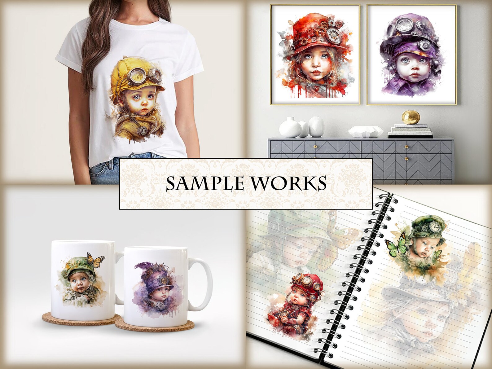 Steampunk Multicolor Baby and Newborn Watercolor Clipart - Etsy