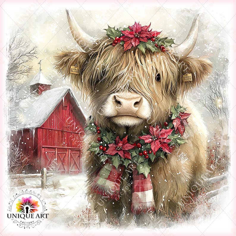 Christmas Farm Animals, Printable 27 JPG Image, Noel Cottage Landscape ...