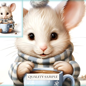 Christmas Coffee Mice, Cute Mouse, Watercolor Printable Pages, Digital ...
