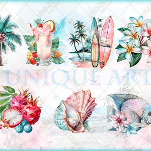 Hawaii Island Tropical Island Beach Watercolor Clipart Bundle HQ ...