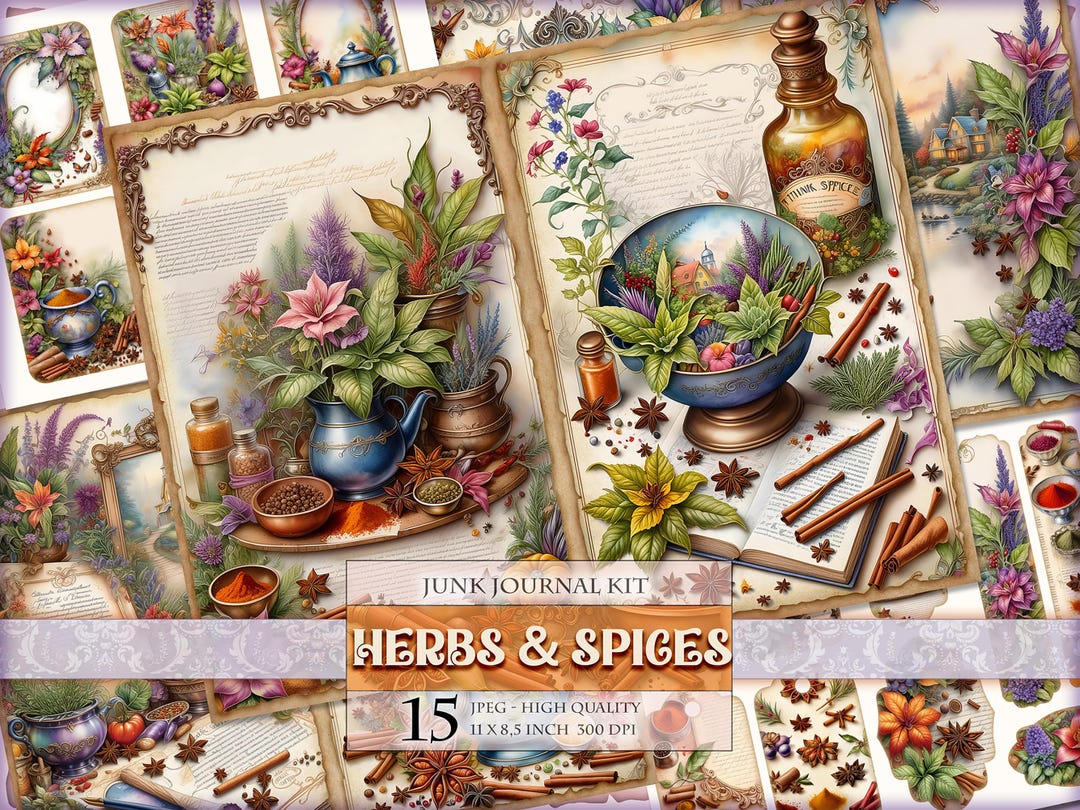 Herbs and Spices, Printable 15 HQ JPG 11X8.5 Inch, Watercolor Junk ...