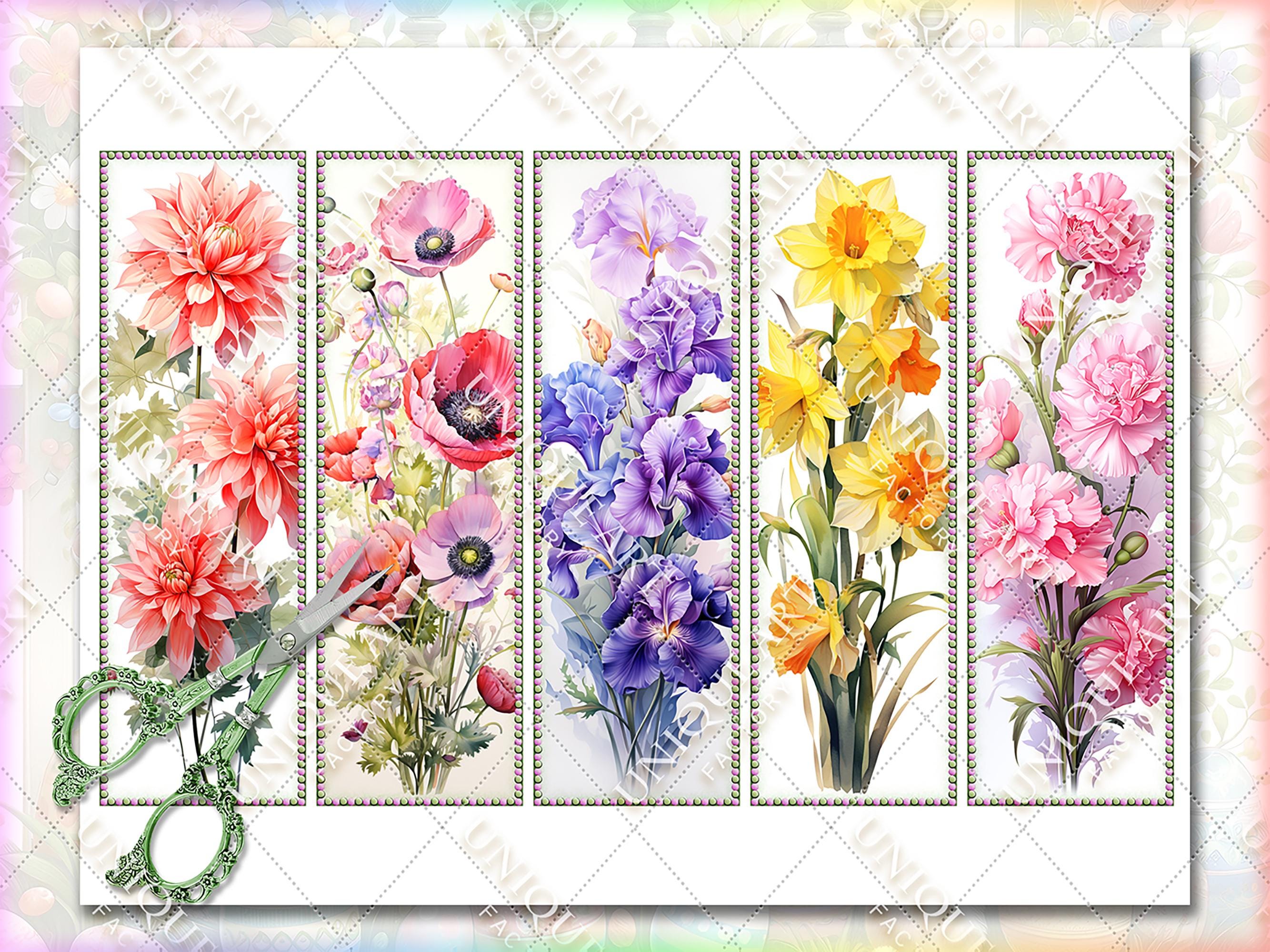 Spring Flower Bookmarks, Watercolor Digital Sheets, 2x6,3 Inch 25 ...