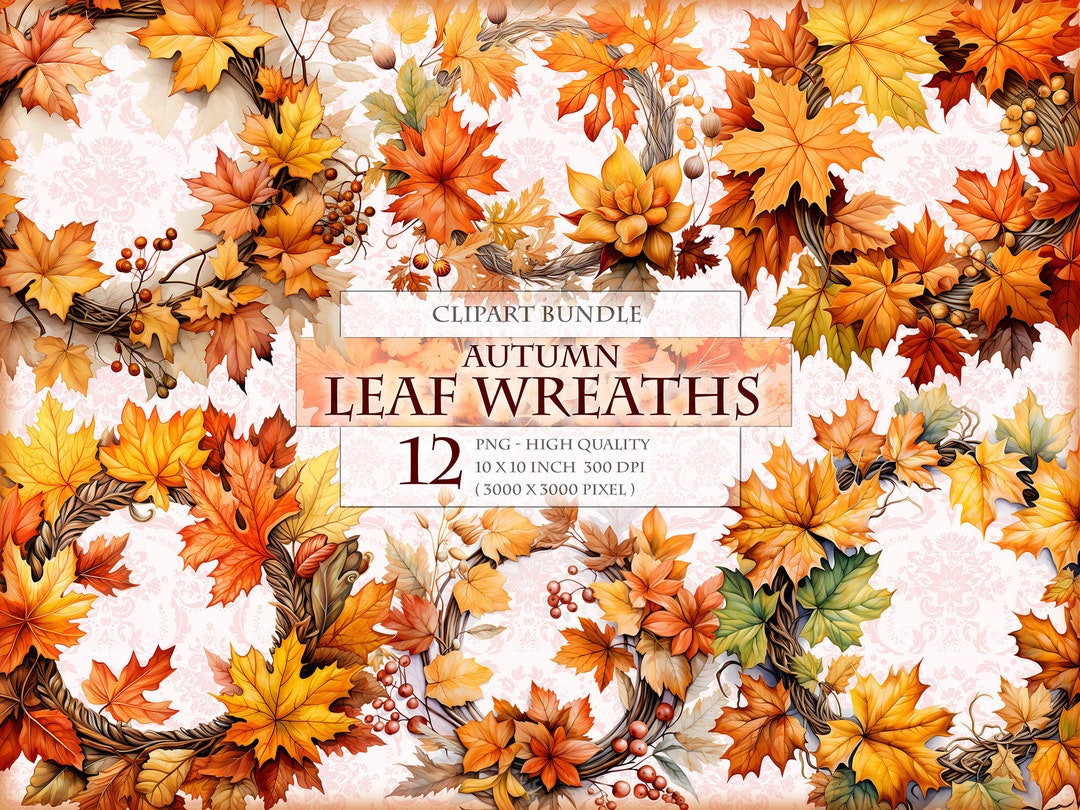 Autumn Leaf Wreaths Fall Leaves Watercolor Clipart Bundle - Etsy