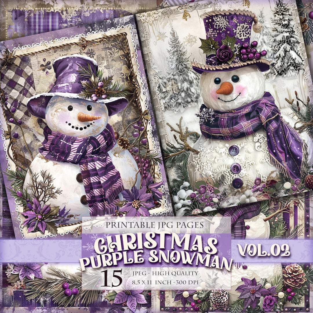 Christmas Purple Snowman Vol.02, Winter Landscape Printable 15 HQ JPG ...