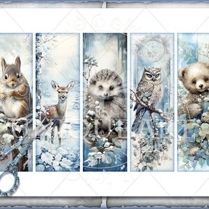 Winter Animals Bookmark, Snowly Landscape, Watercolor Digital Sheets ...