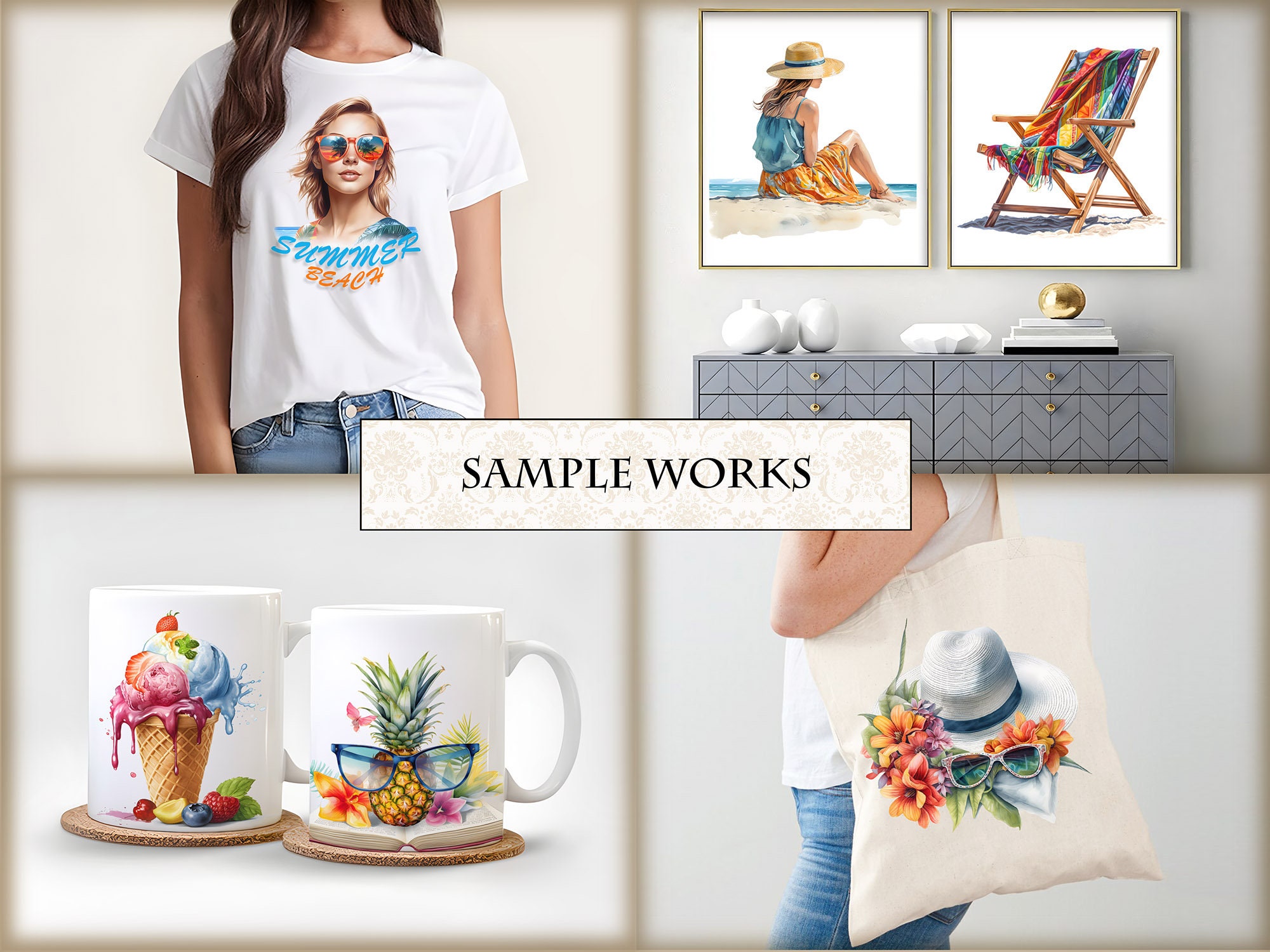 Summer Beach Colorfully Watercolor Clipart Bundle HQ - Etsy