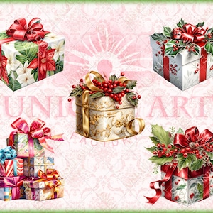 Christmas Gift Box, Watercolor Clipart Bundle, 20 HQ Printable PNG ...