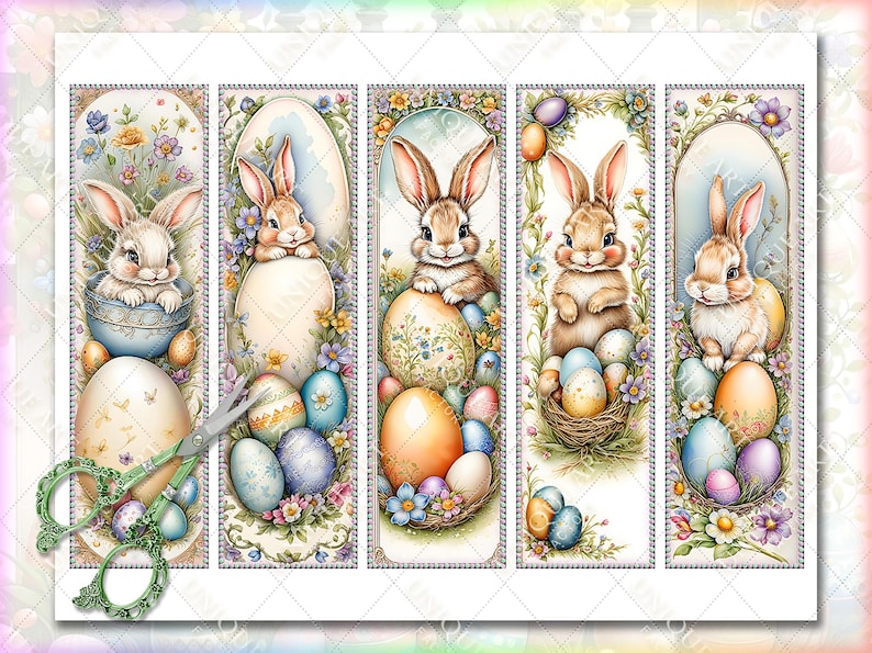 Easter Bunny Bookmarks Vol.01, Watercolor Digital Sheets, 2x7 Inch 20 ...