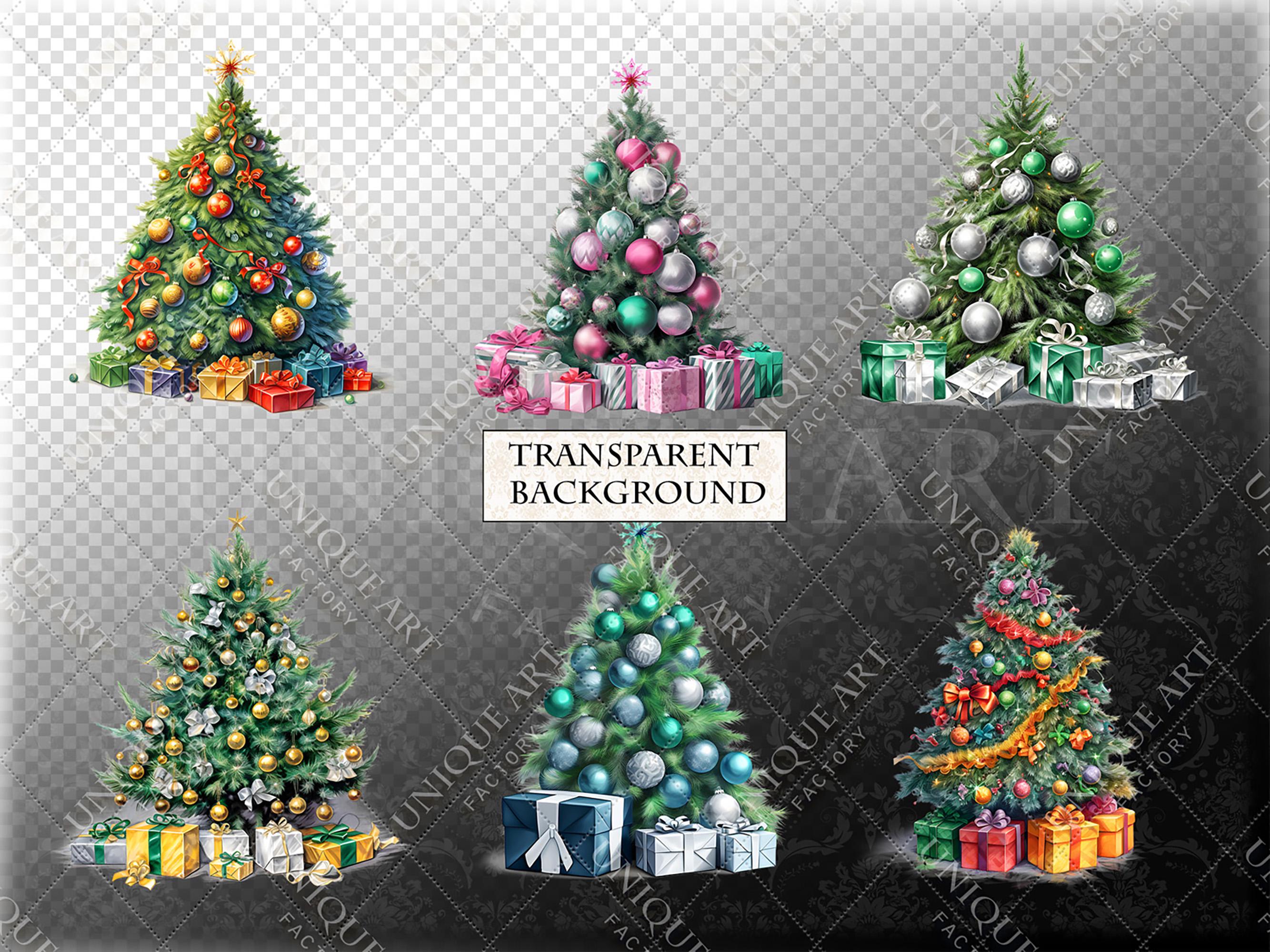 Christmas Tree, Watercolor Clipart Bundle, 18 HQ Printable Transparent ...