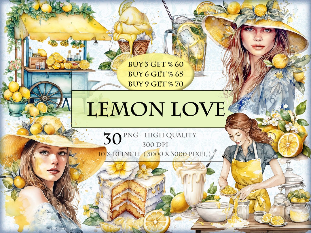 Lemon Love Watercolor Clipart Bundle HQ Printable PNG - Etsy
