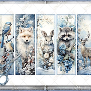 Winter Animals Bookmark, Snowly Landscape, Watercolor Digital Sheets ...