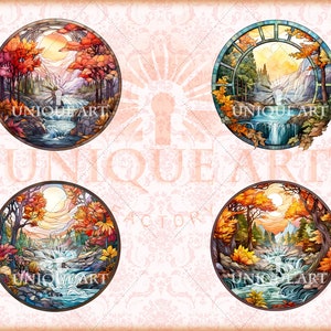 Autumn Waterfall, Stained Glass Watercolor Clipart Bundle HQ Printable ...