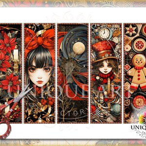 Black and Red Bookmarks, Vintage Noel, Watercolor Digital Sheets, 2x6,5 ...