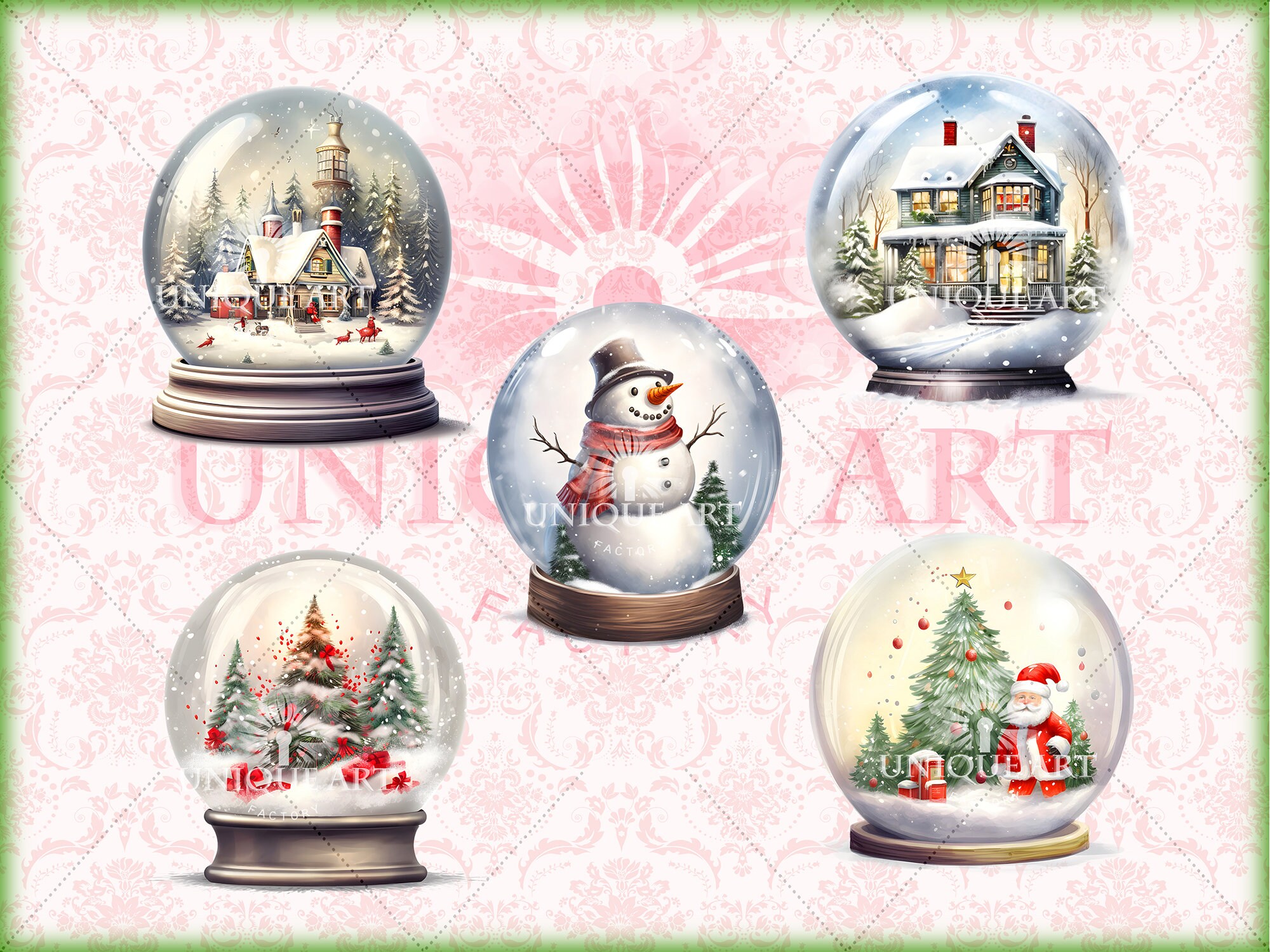 Christmas Snow Globe Watercolor Clipart Bundle HQ Printable - Etsy