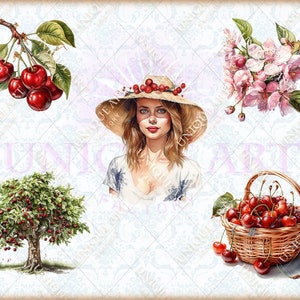 Cherry Love, Cherry Themed Watercolor Clipart Bundle, 25 HQ Printable ...