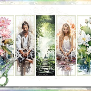 Yoga Bookmarks, Watercolor Digital Sheets, 2x6,3 Inch 20 Bookmarks in 4 ...