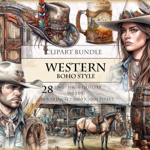 Western Texas Cowboy Ranch Boho Style Watercolor Clipart Bundlle HQ ...
