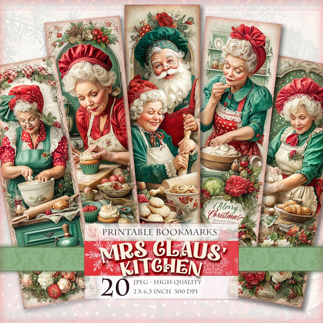Christmas - Mrs Claus' Kitchen, 2x6,5 Inch 20 Bookmarks in 4 Printable ...