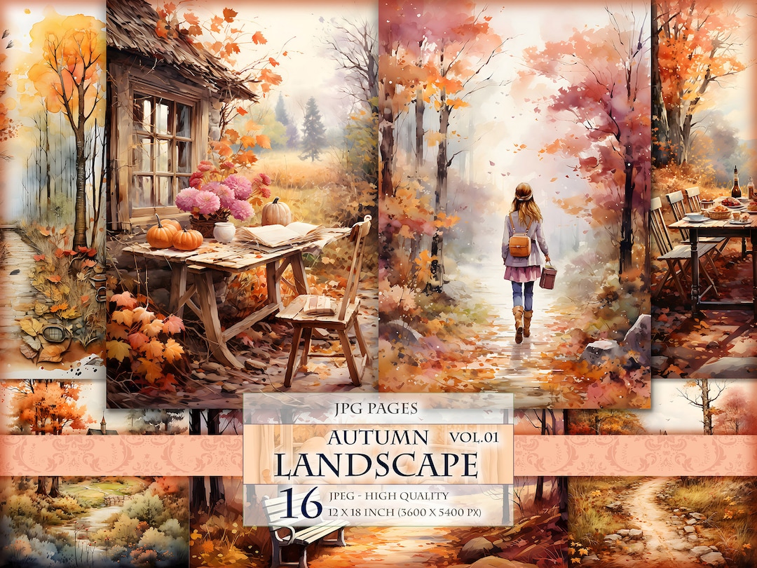 Autumn Landscape Vol.01 Fall View Watercolor Printable Pages - Etsy