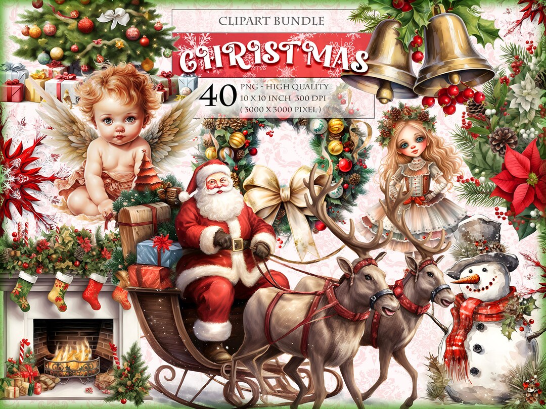 Christmas, Watercolor Clipart Bundle, HQ Printable, PNG Format, Instant ...