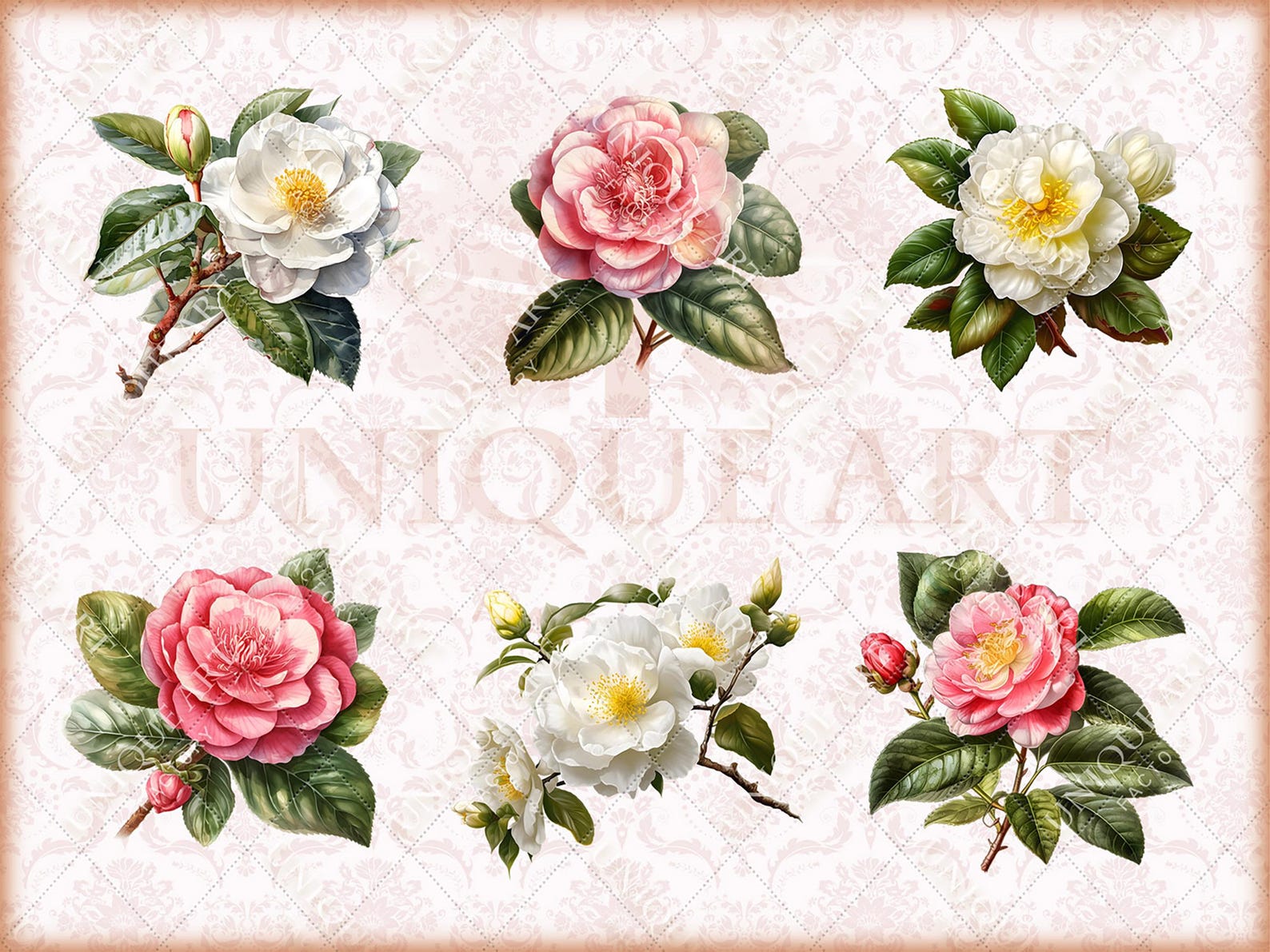 Camellias - Camellia Flower Themed Watercolor Clipart Bundle, 30 HQ ...