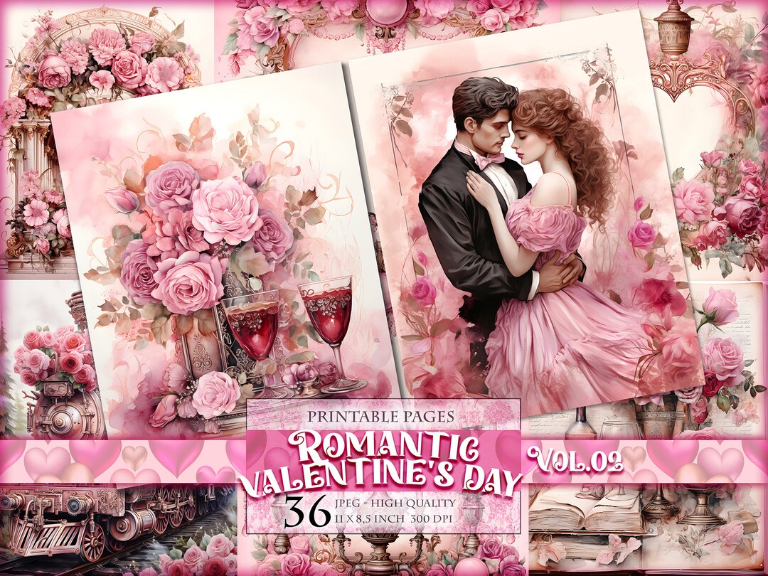 Romantic Valentine's Day Vol.02, Watercolor Printable Junk Journal ...