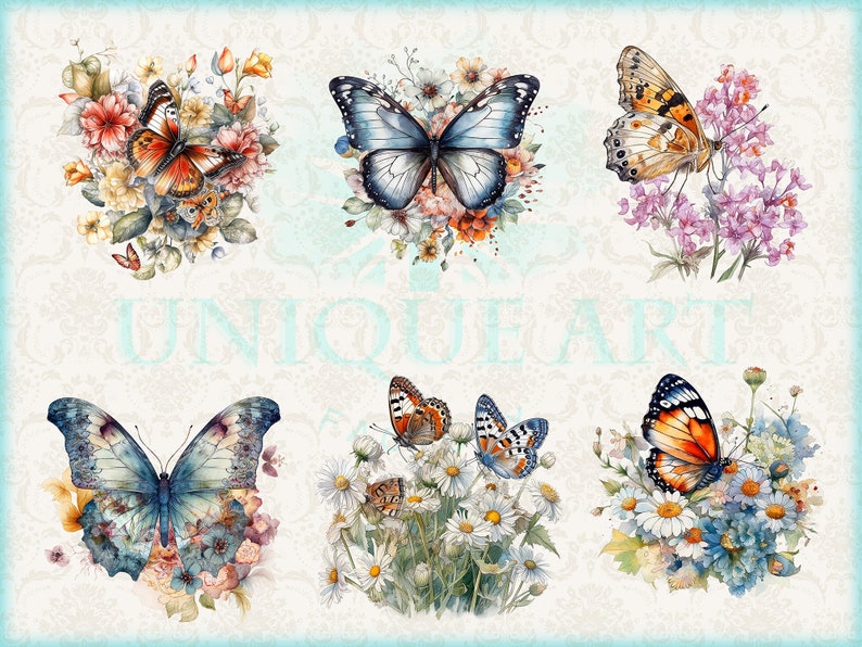 Butterfly and Flowers Watercolor Clipart Bundle HQ - Etsy