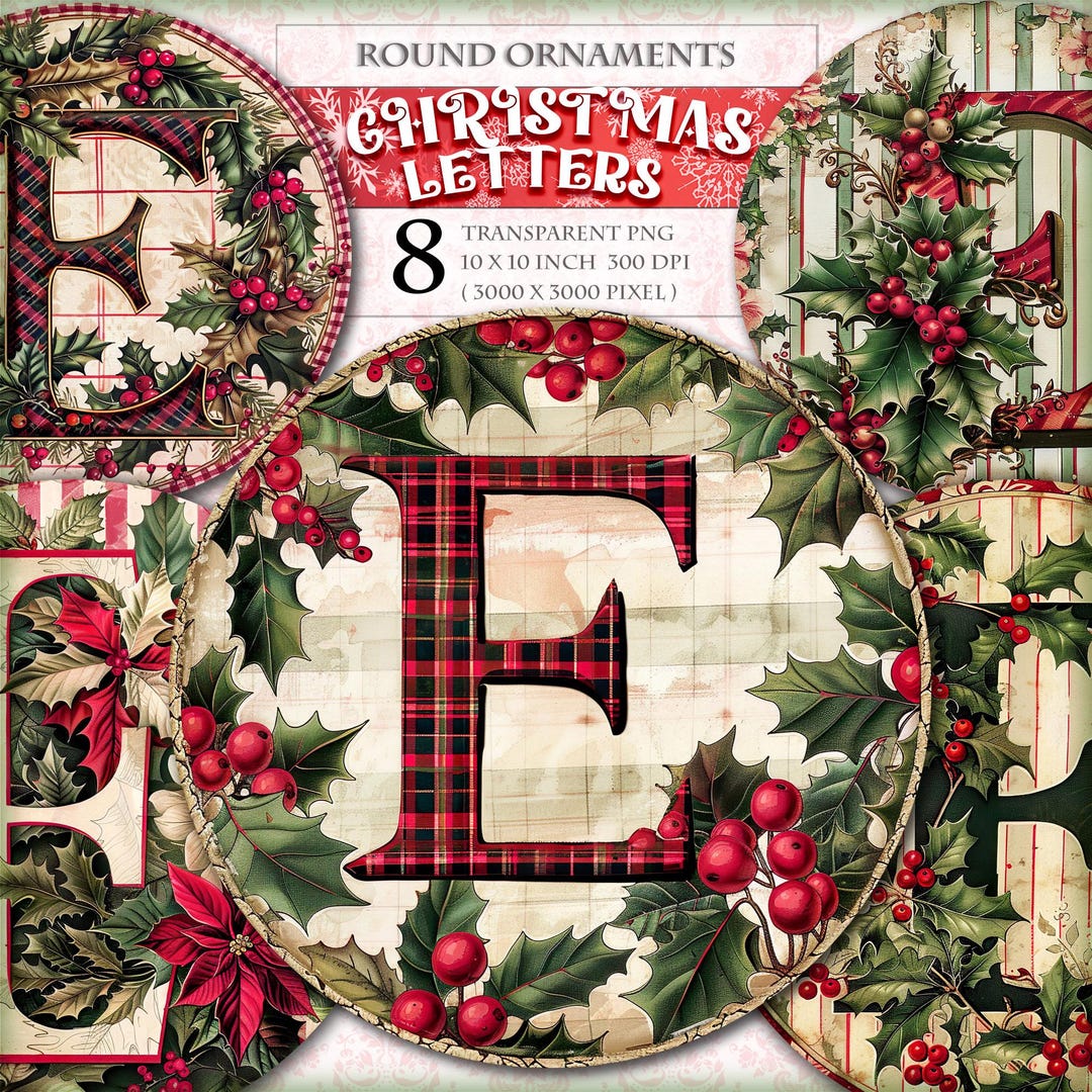 Christmas Letters - E - Watercolor Clipart Bundle 8 HQ PNG Printable ...