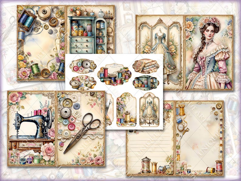 Sewing Forever, Watercolor Floral Junk Journal Kit, Printable Double ...