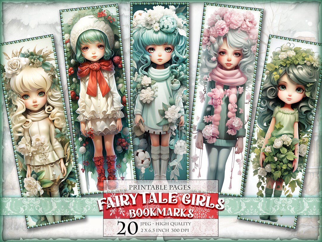 Fairytale Girls Bookmarks Watercolor Digital Sheets 2x6 5 Inch 20
